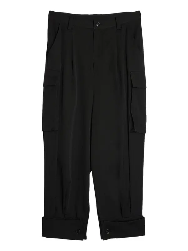 Y’s Gabardine Cuffed Hem Cargo Trousers - Black