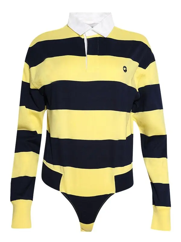 Coperni Logo Embroidered Striped Polo Bodysuit - Yellow