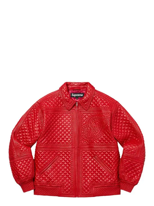 Supreme Studded Quilted Leather Jacket - Red