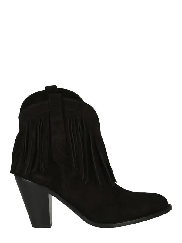 Saint Laurent Western Fringed Ankle Boots - Black