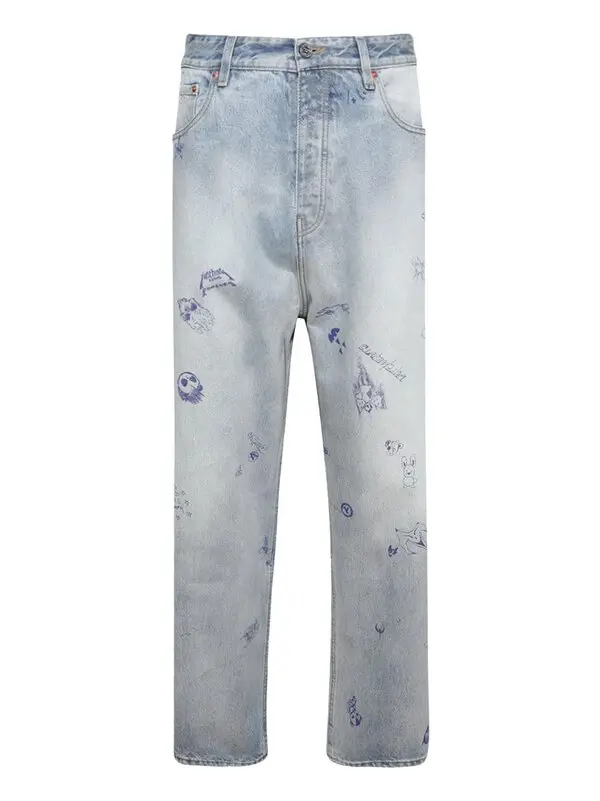 Vetements Scribbled Baggy Jeans - Blue