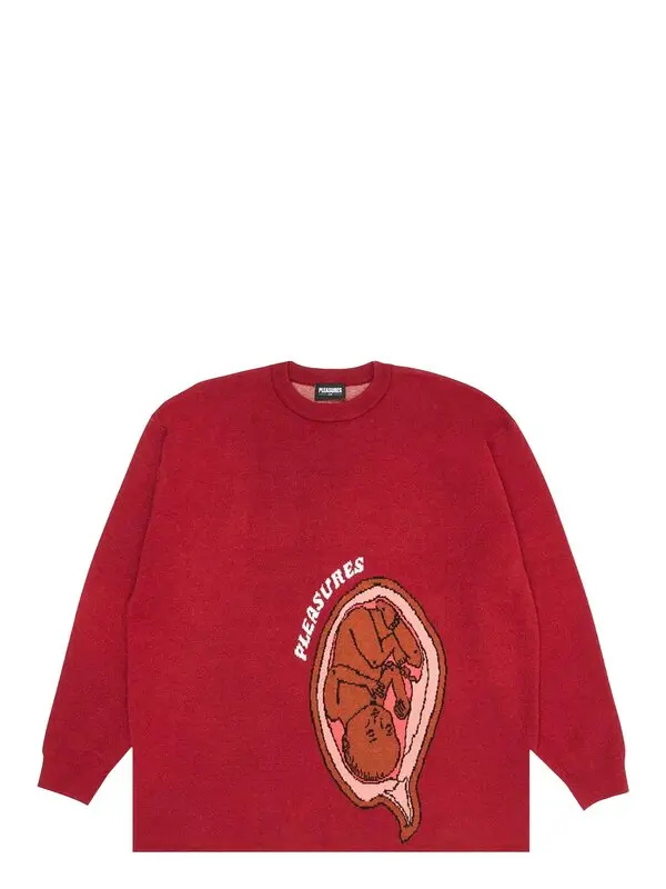 PLEASURES Utero Jacquard Pullover Sweater - Red