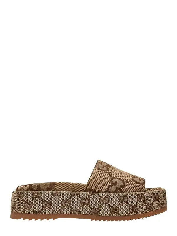 Gucci Gg Lame Platform Slide Sandal - Brown