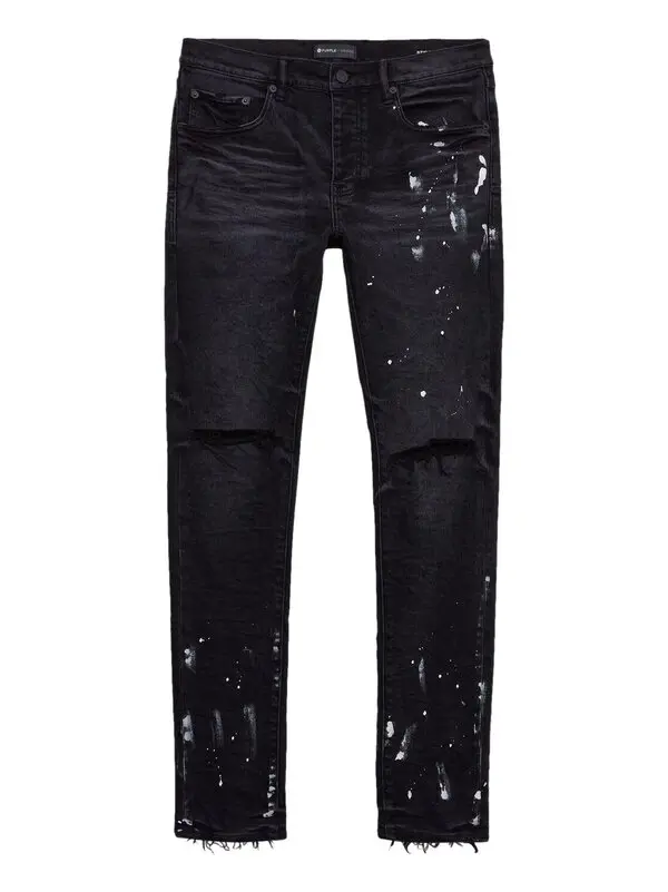PURPLE BRAND Knee Slit Resin Jeans - Black