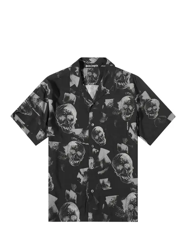 Palm Angels Skull Print Bowling Shirt - Black