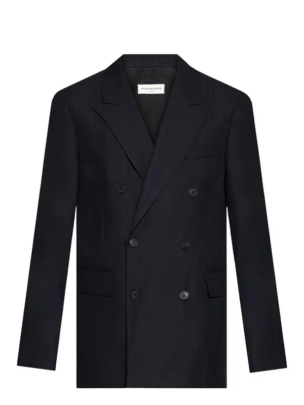 Dries Van Noten Slim Fit Double Breasted Blazer - Blue