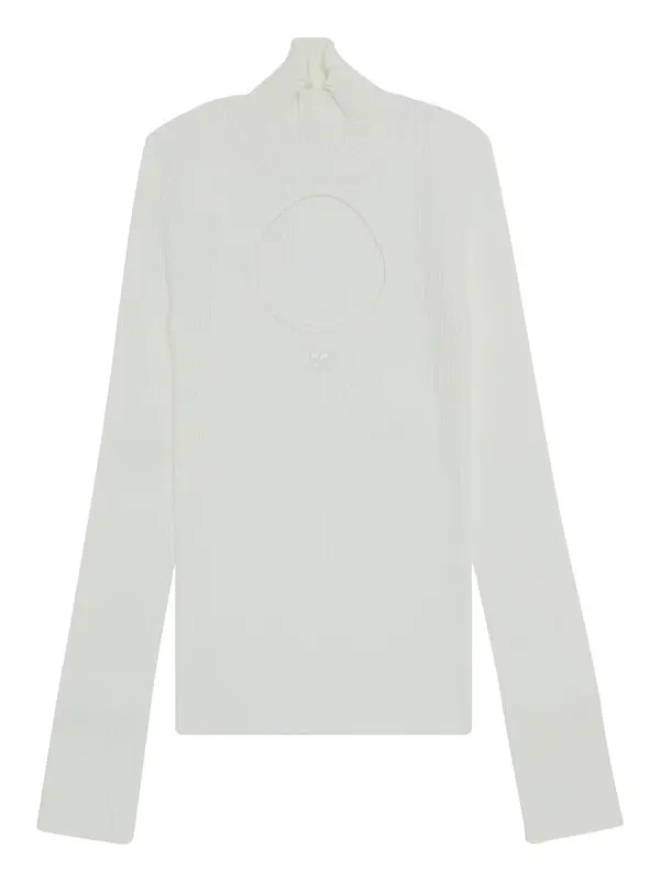 COURREGES Circle Mockneck Rib Knit Sweater - White