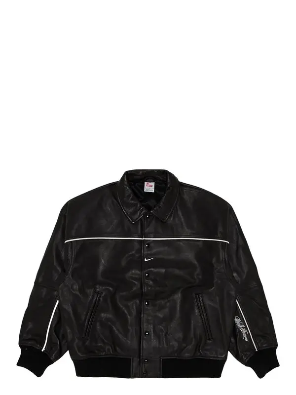 Supreme X Nike Leather Varsity Jacket - Black