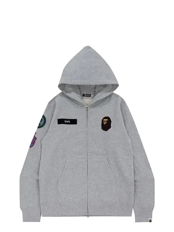 A BATHING APE Military Patch Zip Hoodie - Grey