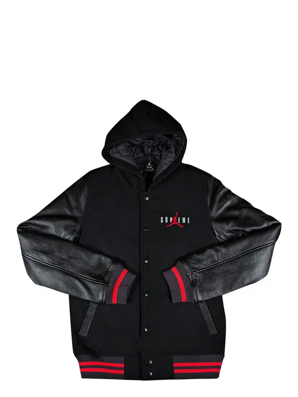 Supreme X Air Jordan Hooded Varsity Jacket - Black