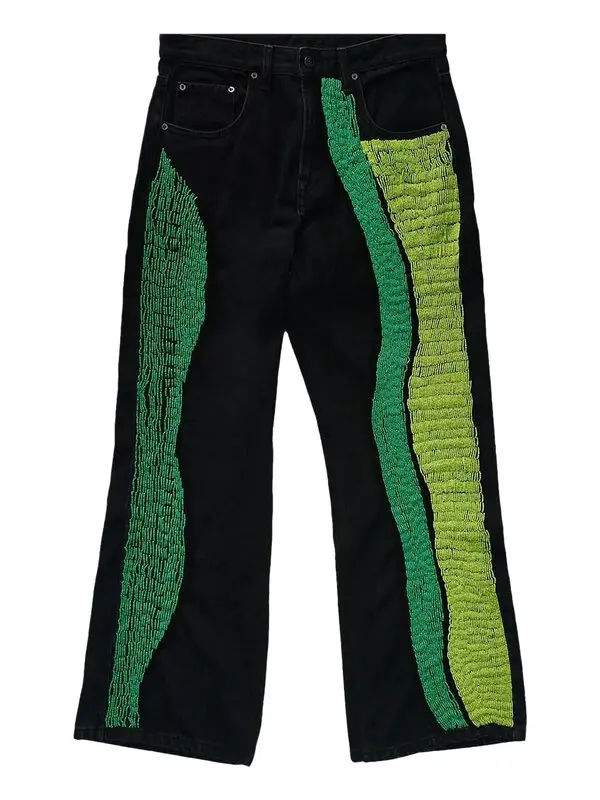 GLASS CYPRESS Semi Flare Denim With Beads - Black