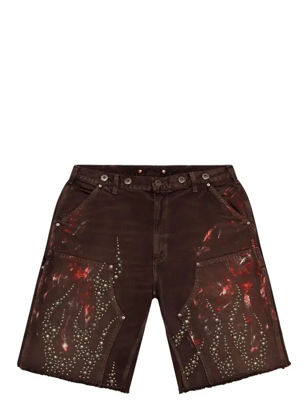HELLSTAR Studded Denim Shorts - Brown