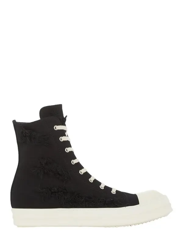 Rick Owens Fogachine Slashed Stretch Denim High Sneakers - Black