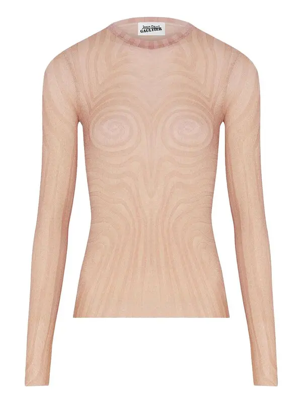 Jean Paul Gaultier Spiral Printed Mesh Top - Pink