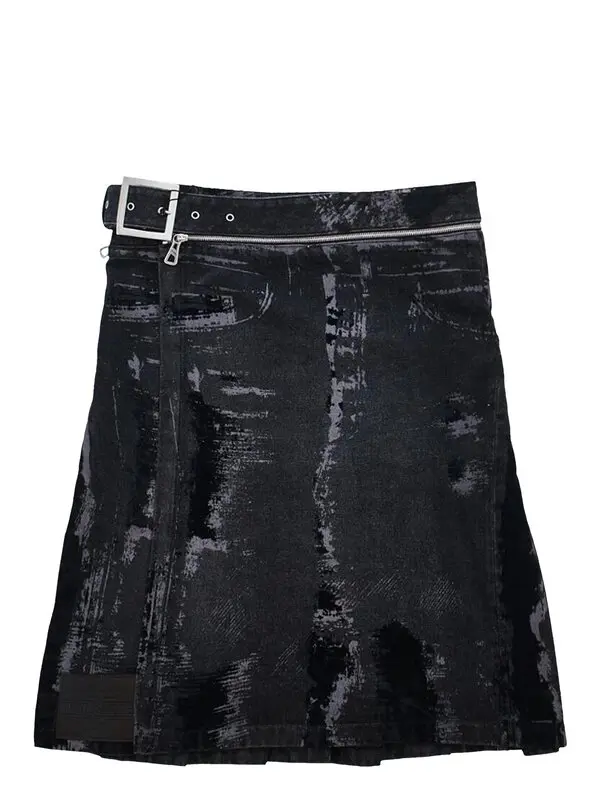 Jean Paul Gaultier Flocked Denim Kilt - Black
