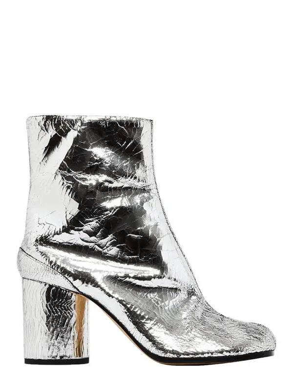 MAISON MARGIELA Tabi Cracked Metallic Ankle Boots - Silver
