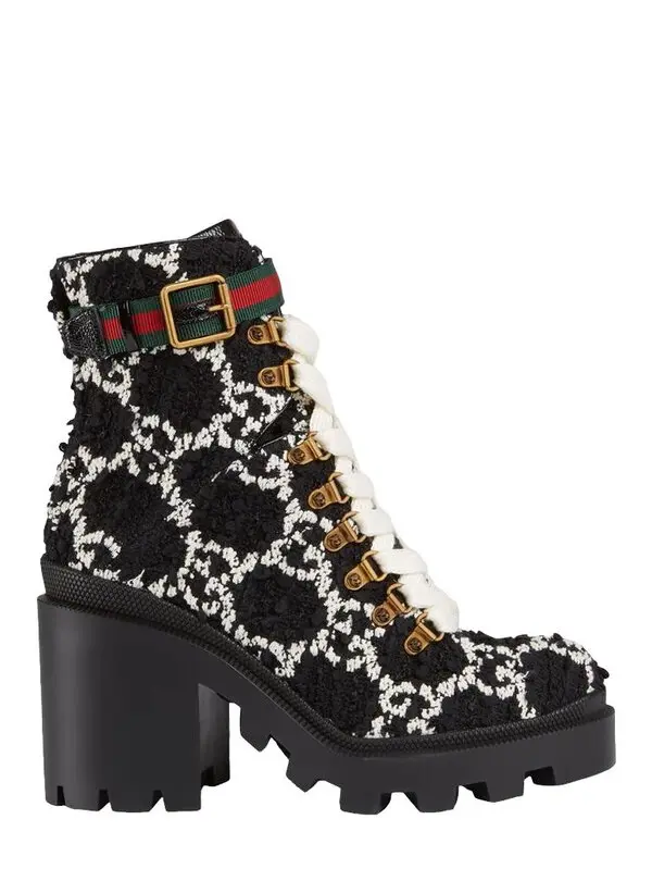 Gucci Gg Tweed Ankle Boots - Black