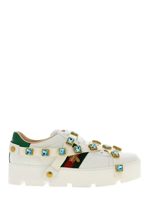 Gucci Ace Platform Sneakers With Gems - White