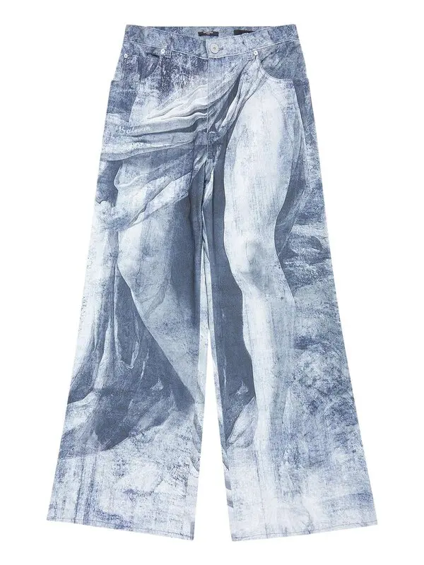 Balmain Statue Printed Denim Pants - Blue