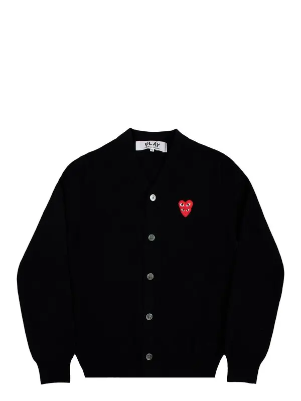 Play Comme Des Garcon Heart Logo Cardigan - Black
