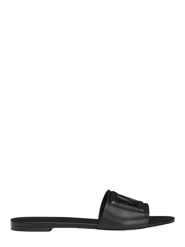 Dolce & Gabbana Calfskin Slide Sandal With Logo - Black