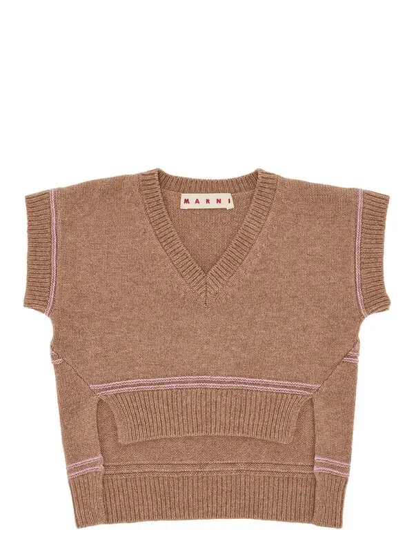 Marni Logo V-neck Virgin Wool Sweater - Tan