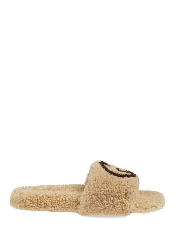 Gucci Interlocking G Merino Wool Slides - Brown
