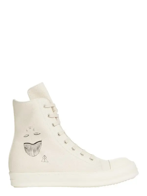 Rick Owens Strobe High Toothface Minimal Smile Denim Sneakers - Cream