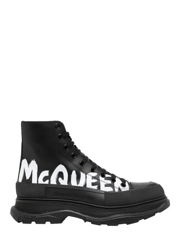 Alexander McQueen Tread Slick Graffiti Logo Boots - Black