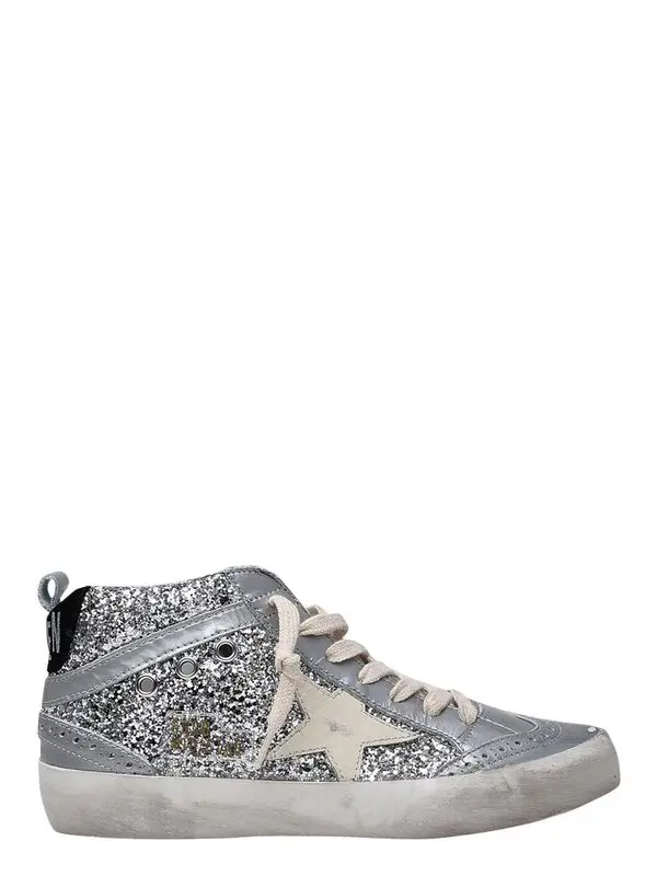 GOLDEN GOOSE Mid Star Glitter Sneakers - Silver