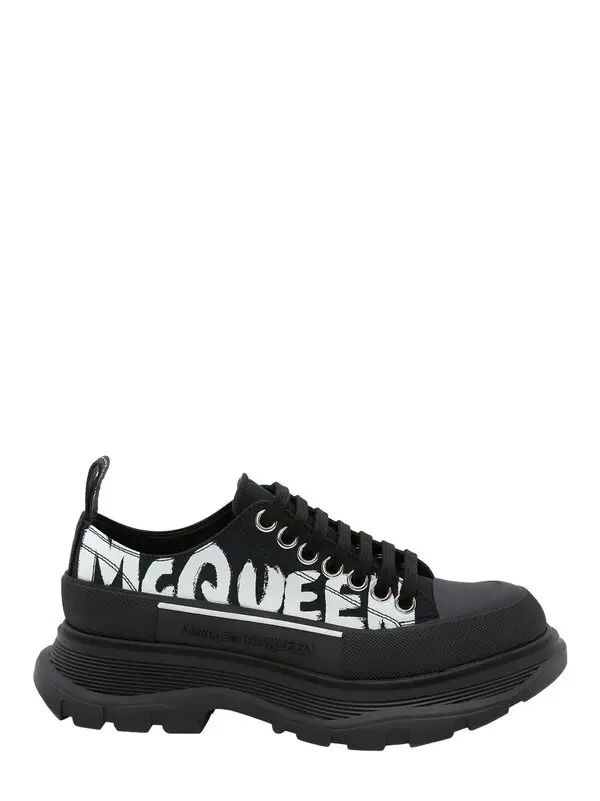 Alexander McQueen Tread Slick Low Top Sneakers With Graffiti Logo - Black
