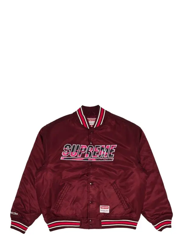 Supreme X Mitchell & Ness Camo Logo Varsity Jacket - Red