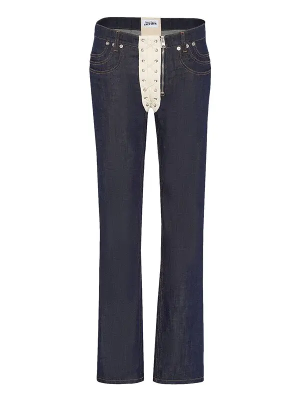 Jean Paul Gaultier Contrasting Lace-up Denim Jeans - Blue