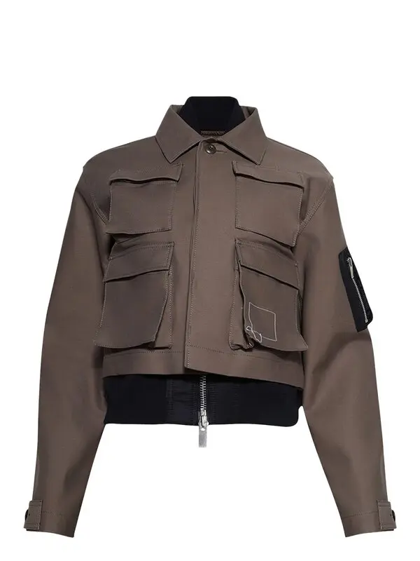 Sacai Cotton Back Satin X Nylon Twill Jacket - Brown