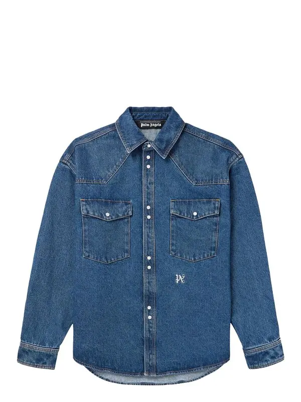 Palm Angels Monogram Denim Shirt - Blue