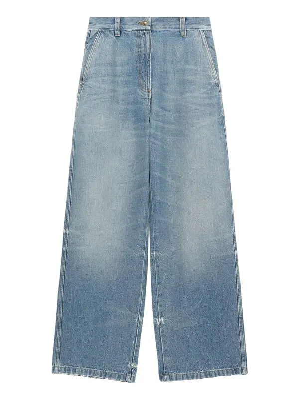 Palm Angels Washed Logo Wide Leg Jeans - Blue