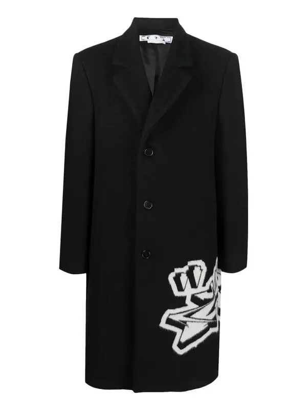 Off-White Graffiti Wool Skate Long Coat - Black