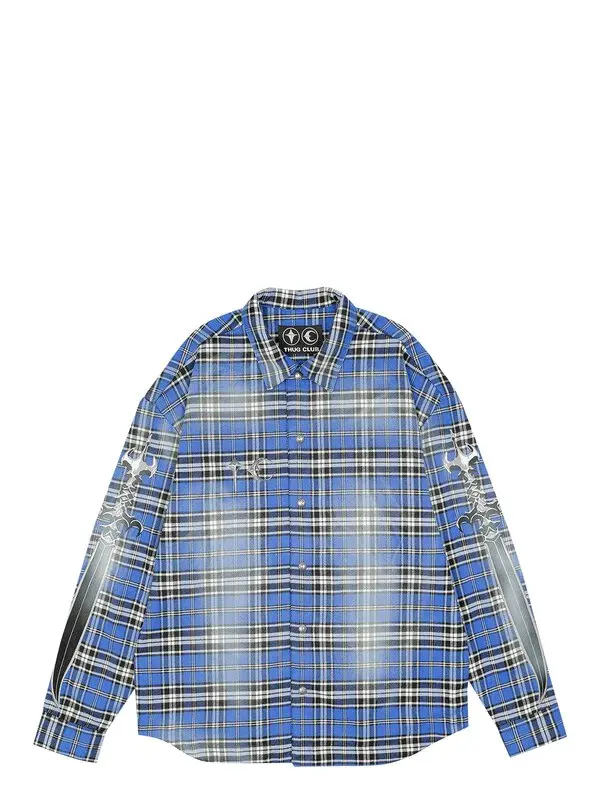 THUG CLUB Arab Sword Flannel Shirt - Blue