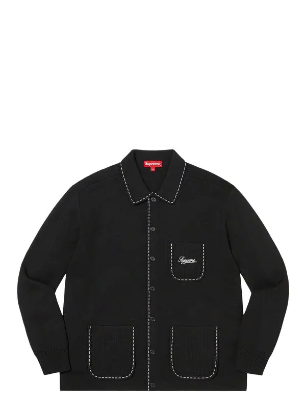 Supreme Contrast Stitch Button-up - Black