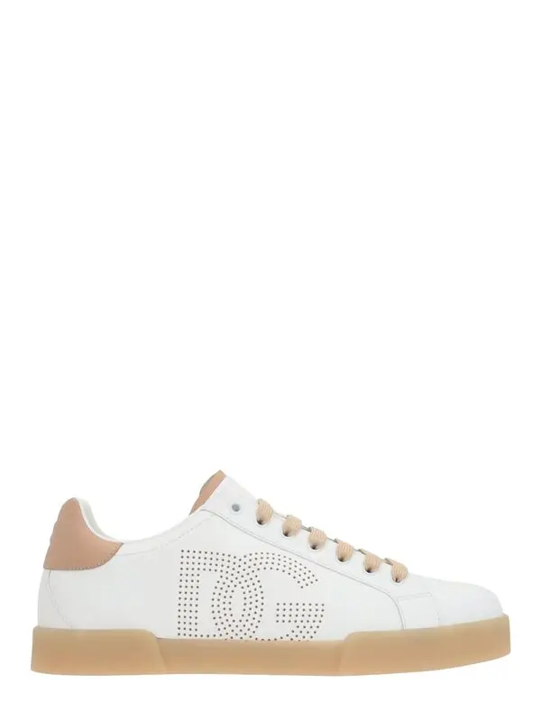 Dolce & Gabbana Portofino Perforated Dg Logo Sneakers - White
