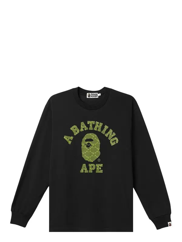 A BATHING APE College Monogram Relaxed Fit Long-sleeve Tee - Black