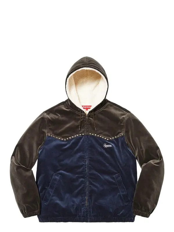 Supreme Studded Velvet Hooded Work Jacket - Blue