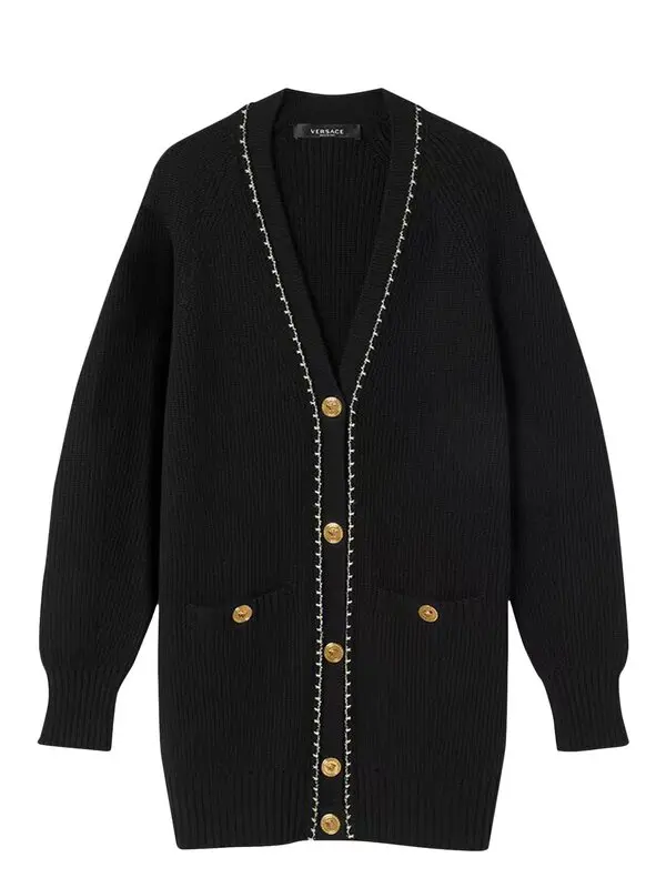 Versace Medusa Button Wool Knit Cardigan - Black