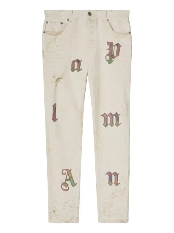 Palm Angels Rainbow Logo Patch Jeans - White