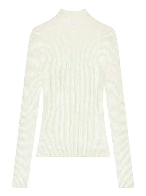 COURREGES Mockneck Light Ribbed Sweater - White