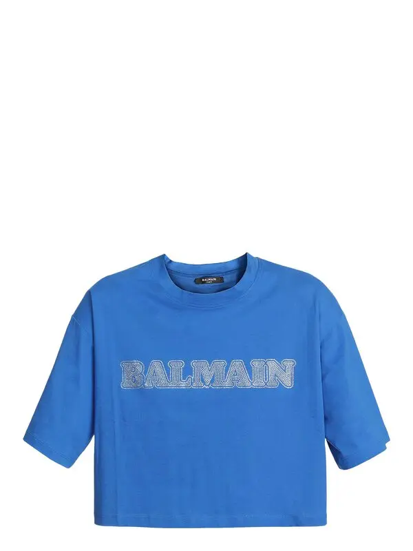 Balmain Cropped Rhinestone T-shirt - Blue