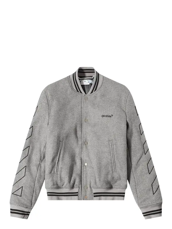 Off-White Diagonal Outline Wool Varsity Jacket - Grey