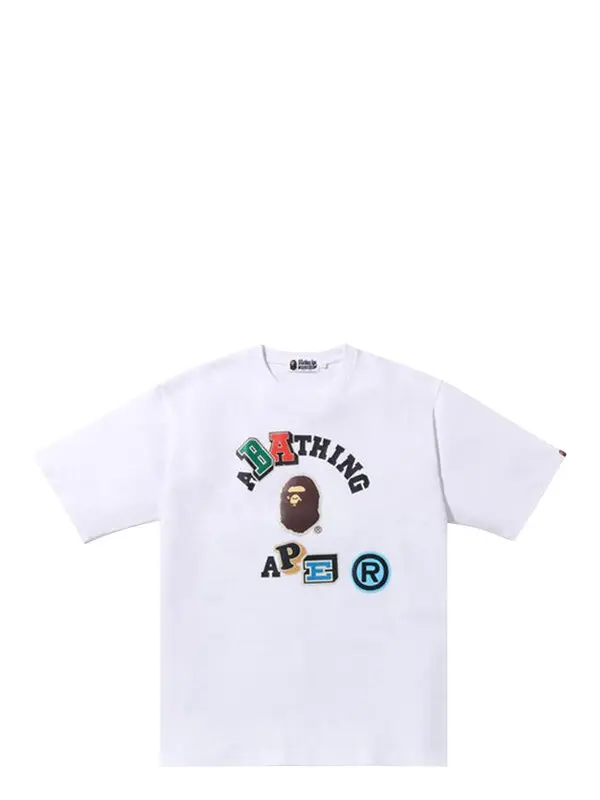 A BATHING APE Multi Fonts Relaxed Fit College Heavy Weight Tee - White