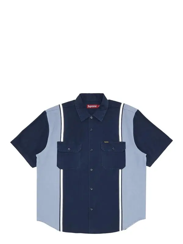 Supreme Reflective Stripe Short-sleeve Work Shirt - Blue