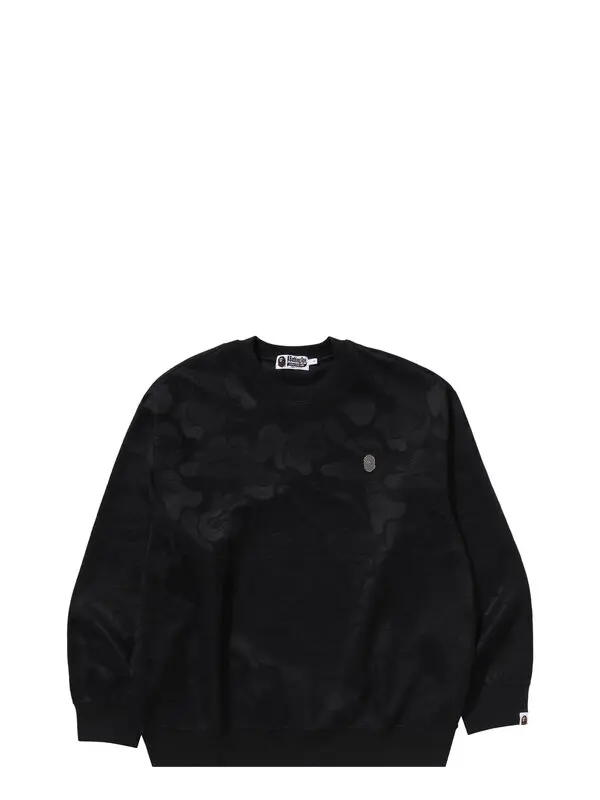 A BATHING APE Solid Camo Jacquard Relax Fit Crewneck Sweatshirt - Black